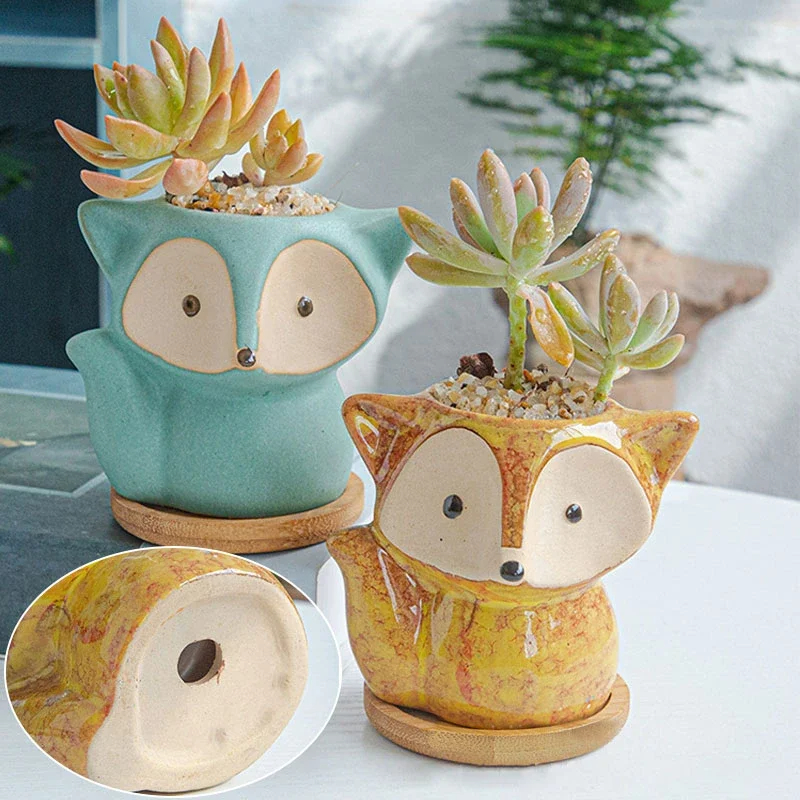 Cartoon cute mini potted ceramic fox plant pots