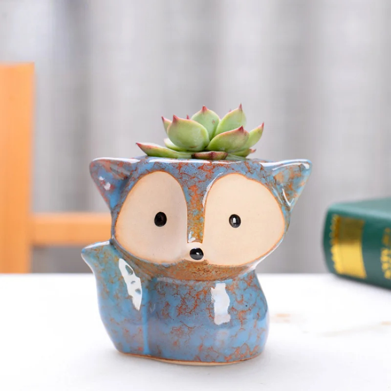 Cartoon cute mini potted ceramic fox plant pots